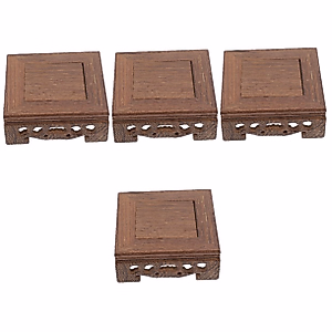 COLLBATH 4pcs Carved Wood Lifting Base Wood Display Stand Riser Flower Pot Stand Thai Wood Base Retro Crafts Stand Planter Holder Buddhist Plant Holder Wood Trim Desktop Teapot Stand Wooden