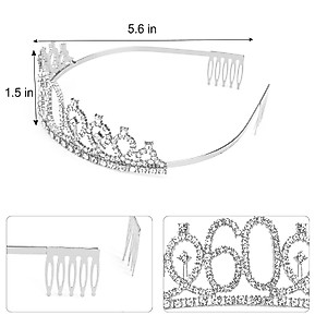 Tihebax 60th Birthday Sash and Tiaras for Women, 60th Birthday Decorations Women Fabulous Sash and Crown for Women 60 & Fabulous Birthday Gifts for Happy 60th Birthday Party Favor Supplies (Silver)