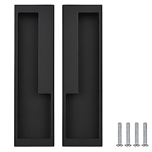 Morobor Zinc Alloy Flush Pull Handles, 2pcs Embedded Sliding Door Handle with Hidden Screws, 7.95'' Modern Simple Door Pull Handle for Sliding Barn Drawer Cupboard Wardrobe/Matte Black