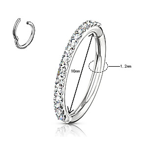 NewkeepsR 16G 10mm 316L Steel Orbital Conch Hoop Hinged Clicker Ring Rounded Clear Crystal Zirconia