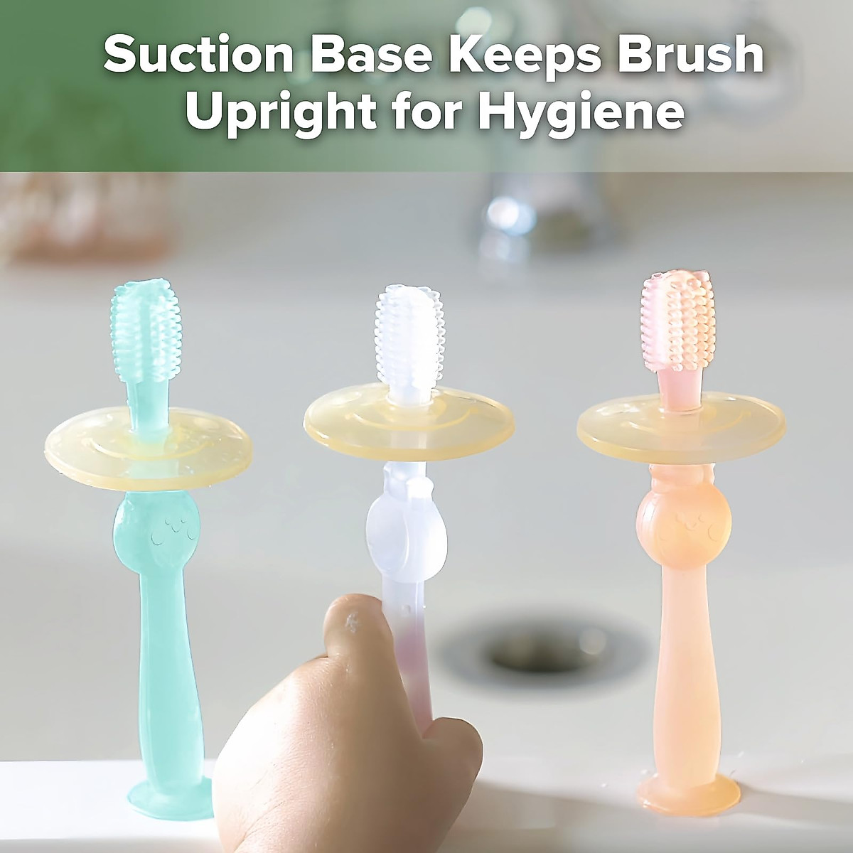 haakaa Infant Toothbrush, Easy to Hold 360° Baby Toothbrush, Train 6month+ Infants Babies and Toddlers for Oral Hygiene, Teether Effect for Sore Gums, 1pc (Clear)