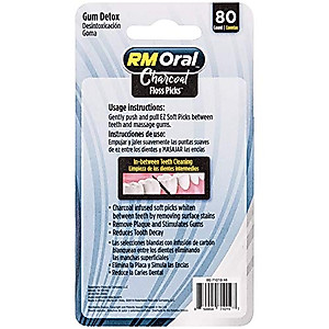 RM Oral Charcoal Whitening Soft Brushes 4ct with 80 Count Charcoal Floss Picks