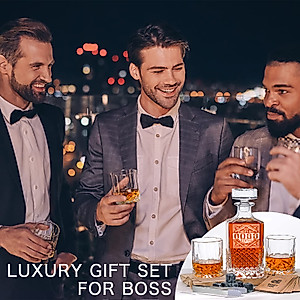 PONPUR Boss Gifts for Men, Decanter Set with Stones & Glasses, Best Boss Day Birthday Gift, Office Farewell Gifts for Boss, Mentor, Manager, Leader, Unique Christmas Presents