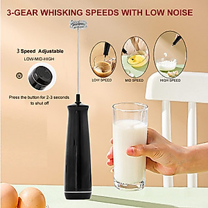 Milk Frother Handheld, Mini Electric Coffee Frother with Double Whisk, Overheat Protection Portable USB Rechargeable Foam Maker 3 Speed Adjustable Egg Beater Drink Mixer Immersion Blender Cordlesss