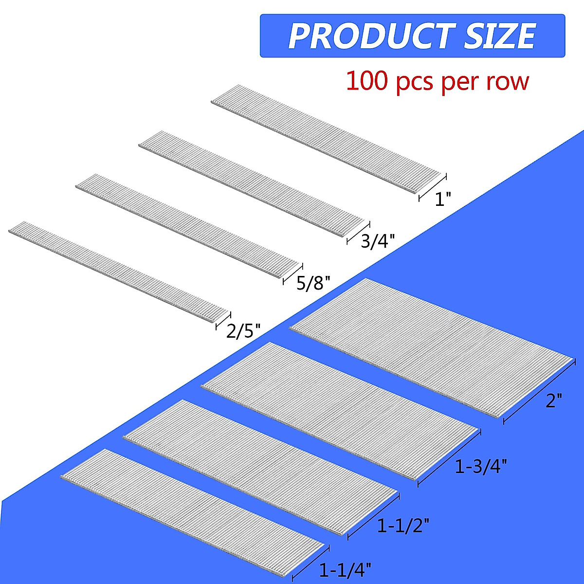 18 Gauge Brad Nails 8 Sizes (2",1-3/4",1-1/2",1-1/4",1",3/4",5/8",2/5") Galvanized 18 GA Nail Gun Nails Assorted and Small Finishing Nails for Pneumatic, Electric Brad Nailer (1600)