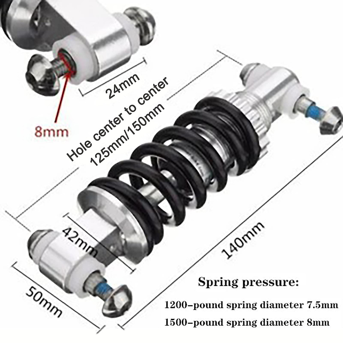 VLUOO Mountain Bike Rear Shocks Strong and Durable Bicycle Rear Suspension Shock, Rear Bike Shock Absorber with Two Screws for Outdoor Cycling, Shock Absorber 125mm