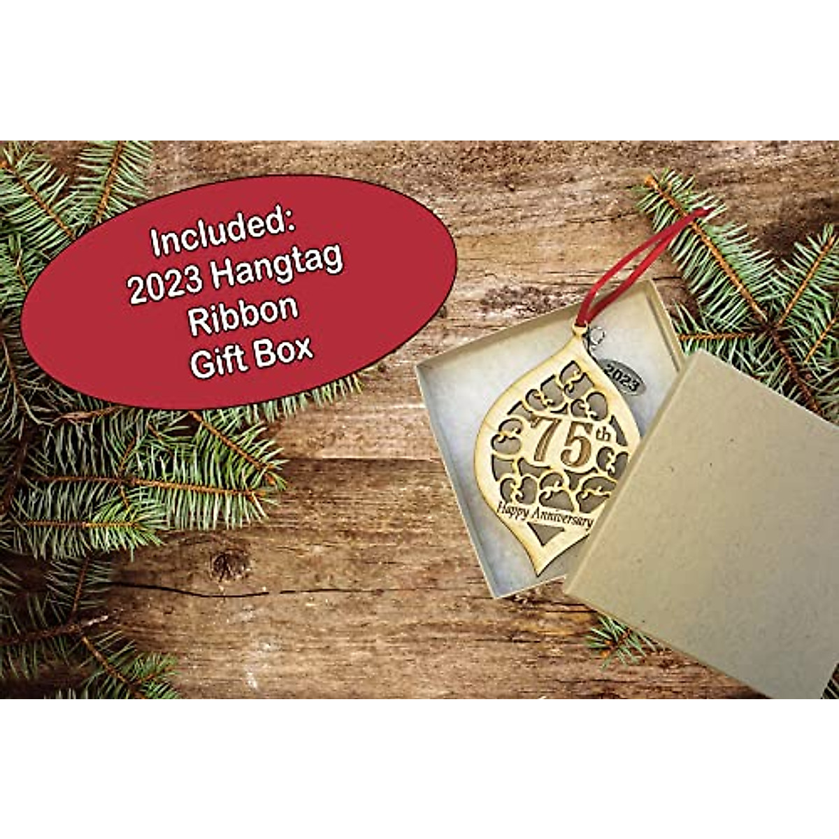 50th Anniversary Ornament 2023 - Happy Anniversary Ornament, Beautiful Laser Cut Wood Detail - Comes in a Gift Box so It's Ready for Giving (50th Anniversary 2023)