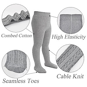 Mini angel Baby Tights Toddler Girl Cable Knit Leggings Soft Cotton Stockings Pantyhose 3pack (Black, White, Grey, 2-4 Years)