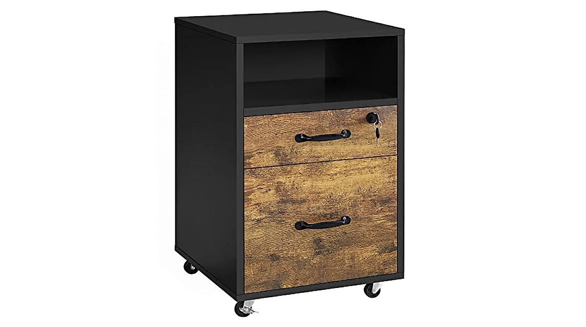 Yaheetech Mobile File Cabinet with Lockable Wheels & Open Shelf