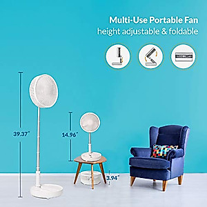 Primevolve 8.7 inch Battery Operated Standing Fan, Rechargeable Portable USB Fan with Adjustable Height for Camping Tent Travel White