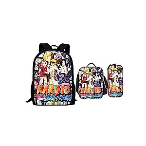 Qxpztk Anime Backpack Three-Piece Set, Cool Backpack Set, Unisex Laptop Backpack, Large Capacity Lunch Bag