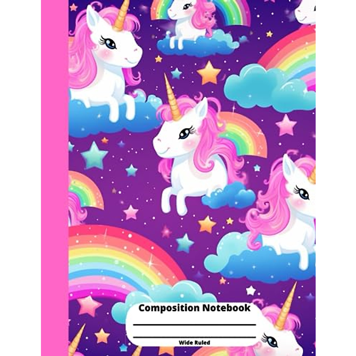 Composition Notebook Wide Ruled: Unicorn covered lined paper journal for school kids