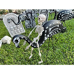 GiftExpress 4 PCS Halloween Black Flamingo Skeleton, Zombie Flamingos, Skull Flamingo with Stakes for Halloween Lawn Ornaments, Spooky Graveyard Decorations (4)