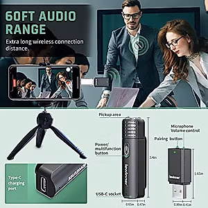 Lewinner Wireless Lavalier Microphone for Computer, iPhone, iPad, Android, Laptop, Speaker, 48KHz Plug & Play Lapel Mic for YouTube, Facebook, TikTok, Vlog, Zoom - Noise Reduction/Auto Sync