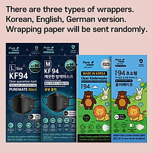 PUREMATE [30 Packs] Made in Korea KF94 Face Mask Individual Wrapped Filter Efficiency ≥ 94% (Black M)
