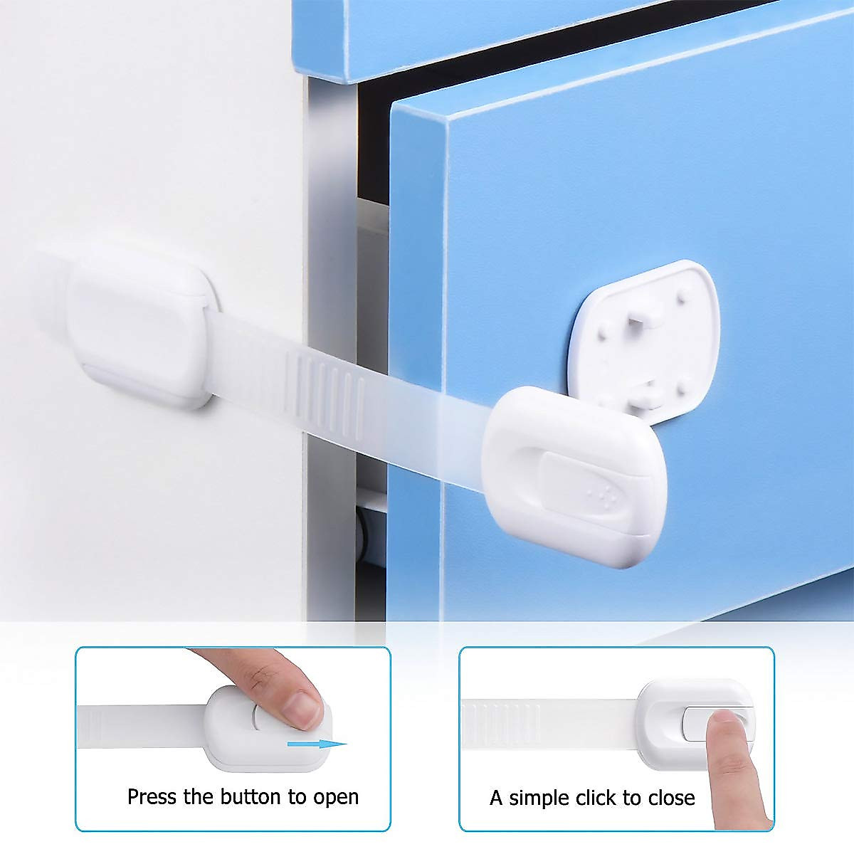 Child Safety Locks(6 Pack), Tinabless No Tools or Drilling -Adjustable Size/Flexible -Adhesive Furniture Latches for Baby Proofing Cabinets, Drawers, Appliances, Toilet Seat, Fridge, Oven & More