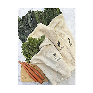 VEJIBAG Variety Pack | Certified Organic Cotton Vegetable Crisper Bags | Made in USA | 3 Bags-Standard, Large,Extra Large | Plastic Free