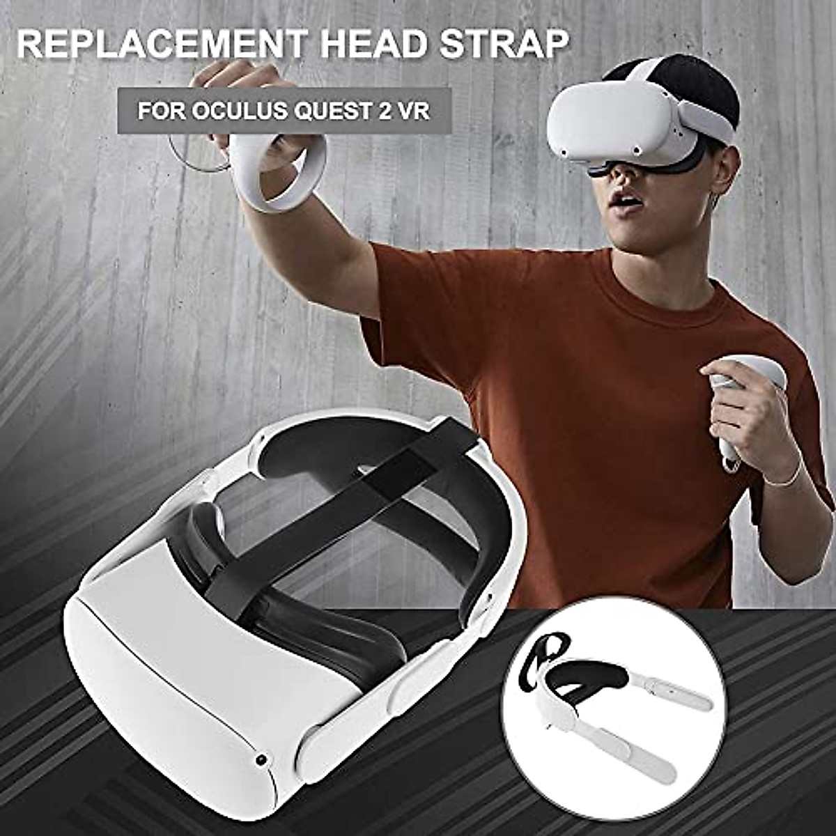 Mogzank VR Headband for Quest 2, Replacement for Elite Strap Clock Button Adjustable Non-Slip Head Strap VR Accessories
