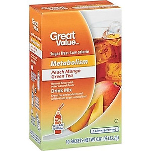 Great Value Metabolism Peach Mango Green Tea Drink Mix, 10ct (Pack of 4)
