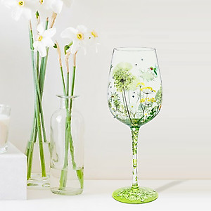 NymphFable Colorful Wine Glass Flower Bird Gragonfly Artisan Painted 15oz Personalised Gift for Best Friend