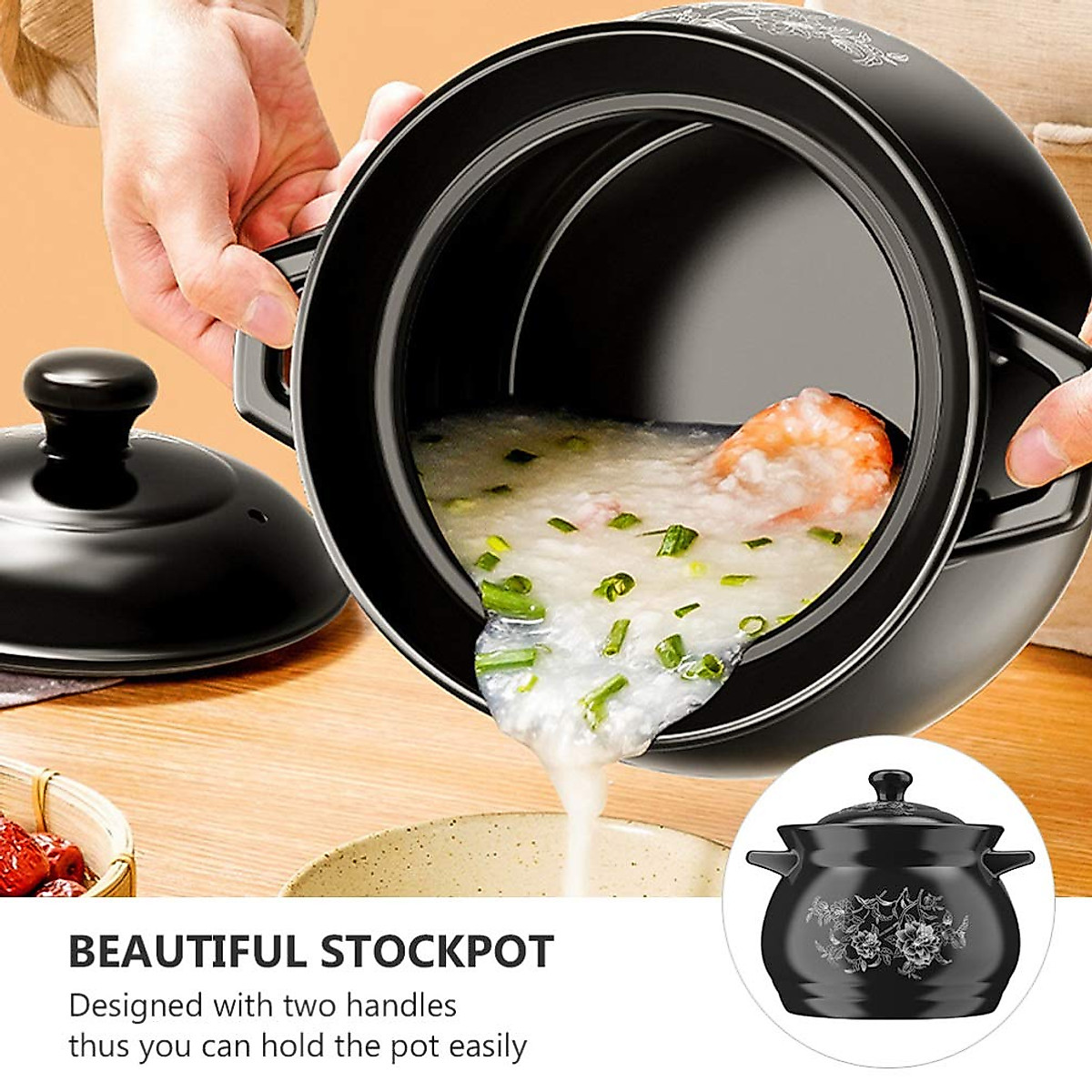 DOITOOL 2L Ceramic Stew Pot Ceramic Hot Pot Soup Stew Pot Cooking Clay Pot Stew Pan Earthen Pot Chinese Japanese Stew Pot Kitchen Cookware with Lid Assorted Color