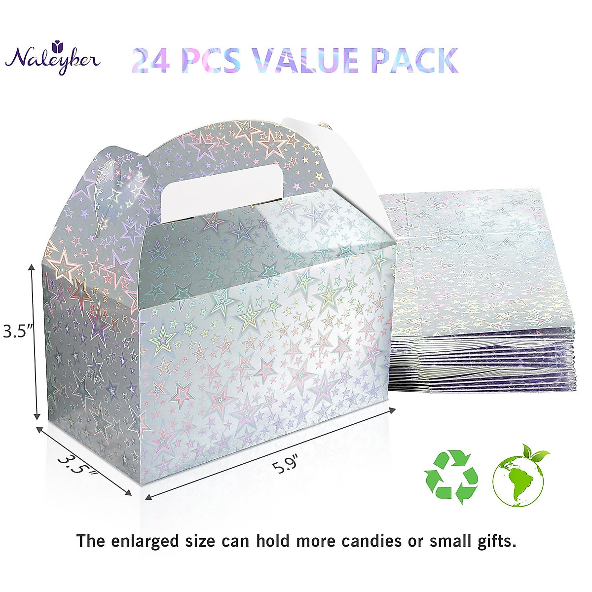 Naleyber Rainbow Party Favor Treat Boxes 16pcs Thickened Paper Gift Gable Box, Candy Snack Goodie Bag for Birthdays, Wedding, Holidays, Vivid Colored