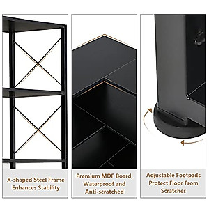 KIVENJAJA 7-Tier Corner Bookshelf, L-Shaped Modern Display Bookcase, Tall Standing Storage Book Shelves with Metal Frame for Living Room Bedroom Office, Black