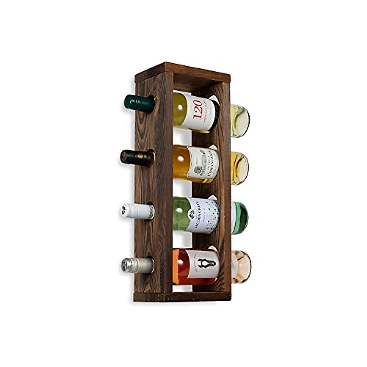 Rustic State Sonoma Wall Mounted Wood Vertical Wine Rack Holder Storage Shelf Organizer for 4 Bottles - Home, Kitchen, Dining Room Bar Décor - Walnut