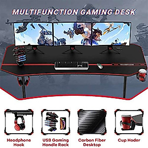 MJWDP 63 Inch Gaming Desk E-Sports Computer Table PC Desk Gamer Tables Workstation with USB Gaming Handle Rack