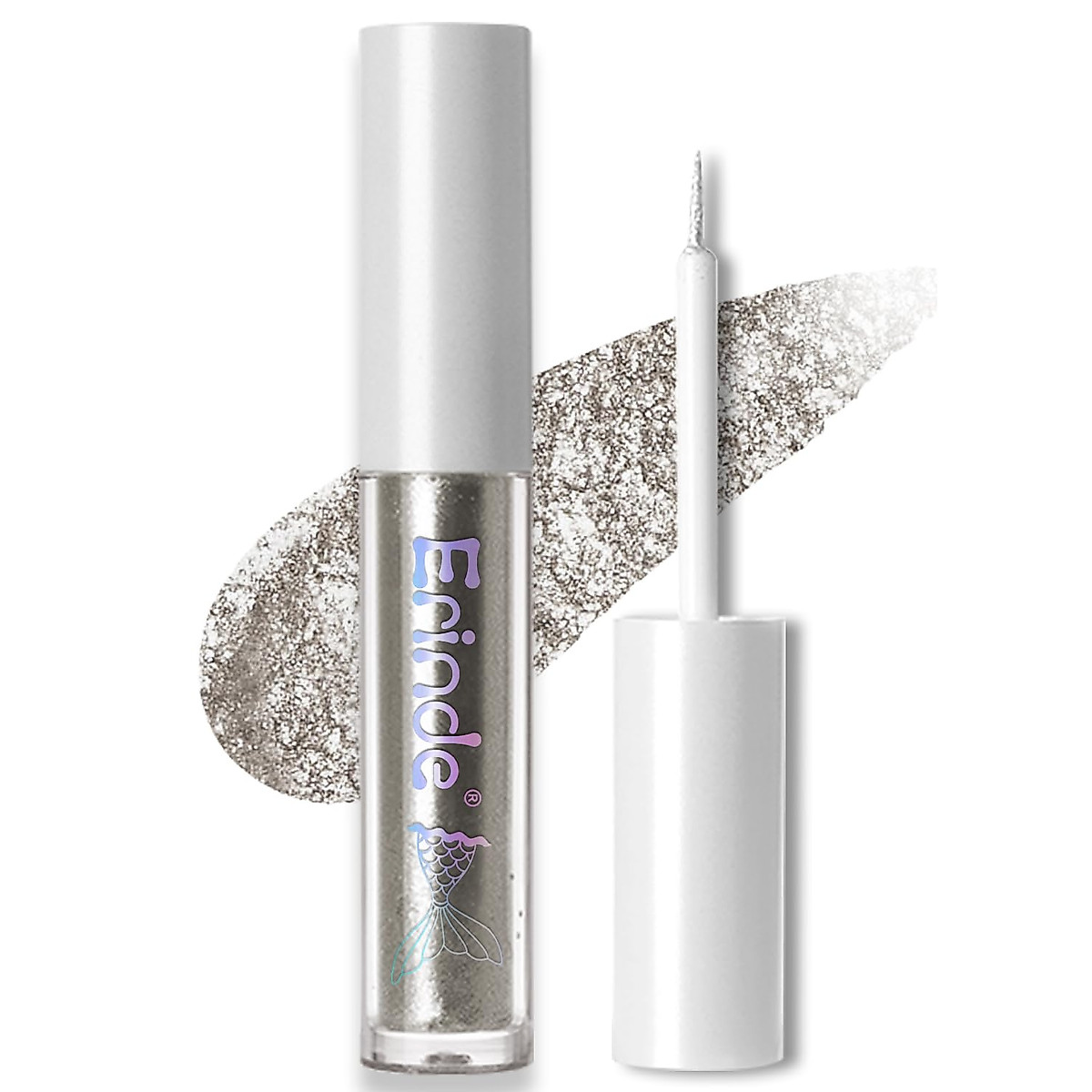Erinde Liquid Glitter Eyeshadow Eyeliner, Metallic Shimmer Glitter Eyeshadow Liner, High Pigment Colored Eyeliner, Waterproof Long Lasting Sparkle Christmas Eye Makeup for Women, Star Silver