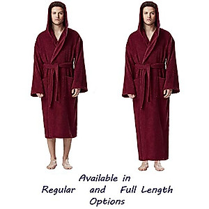 Arus Men's Long Hooded Classic Bathrobe Turkish Cotton Robe with Full Length Options, Extra Tall, Burgundy XX-Large