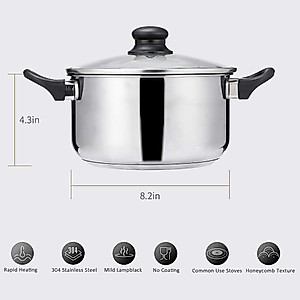 NARCE Stainless Steel Stockpot, 3 Quart Stock Pot with Lid, Heat-Proof Double Handles - Dishwasher Safe