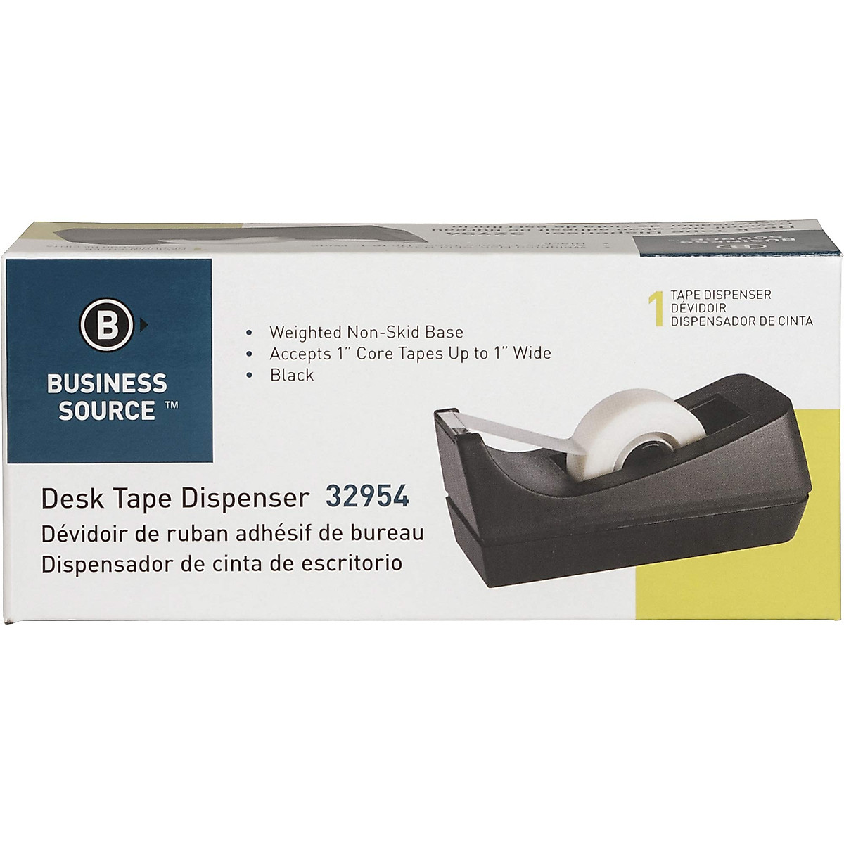 Business Source Standard Desktop Tape Dispenser, Black, 1 in (BSN32954)
