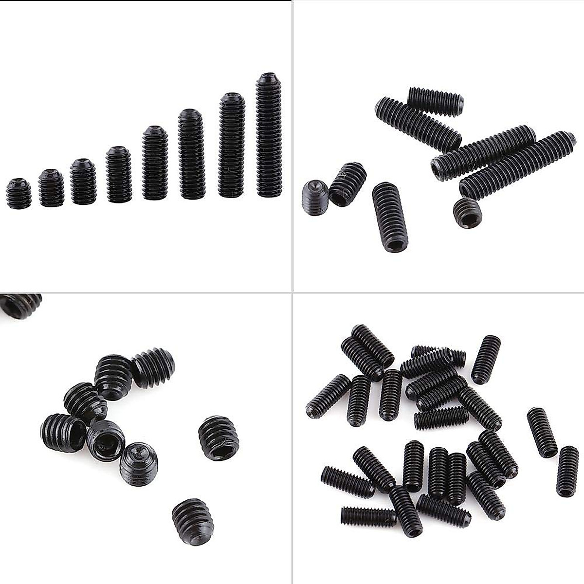 200pcs Screws, M3 Black Carbon Steel Socket Cup Point Grub Set Screw Assortment