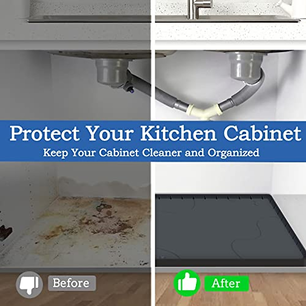 ONESO Under Sink Mat,34" x 22" Under Sink Mats for Kitchen Waterproof,Under Sink Mat Kitchen Cabinet Tray Suitable for Kitchen Bathroom Flexible Waterproof Silicone Made, Hold up to 2 Gallons Liquid