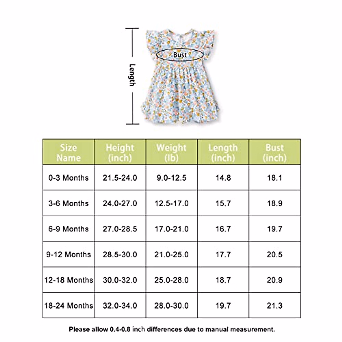 pureborn Baby Girls Ruffled Sleeve Dress Cotton Swing Dress Casual with Headband Bloomer 3-6 Months Floral Blue