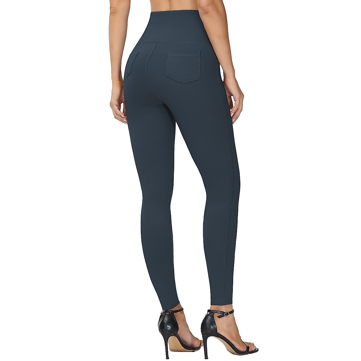 THE GYM PEOPLE Women's Casual Yoga Leggings High Waisted Tummy Control Workout Pants with 4 Pockets Charcoal Grey