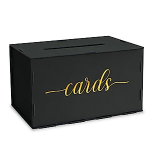 Mulbozy Black Card Box with Gold Foil Design, Wedding Card Box with Slot & Lid, Card & Money Receiving Box for Wedding Reception, Bridal & Baby Shower, Graduation