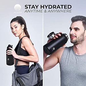 Albor 32 oz Insulated Water Bottle With Chug Lid and Straw, Plus Carry Lid for Travel, Leak Proof Stainless Steel Water Bottle for Gym and Travel (Steel)