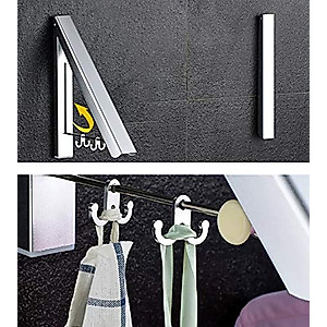 MISSMIN 2 Pack Retractable Clothes Rack - Wall Mounted Folding Clothes Hanger Drying Rack for Laundry Room Closet Storage Organization, (Silver)