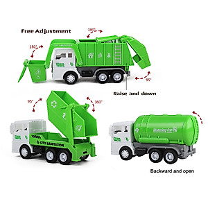 FIVEDAOGANG Toy Vehicles Set 3 Pack Sanitation Truck Car Model Garbage Trucks Water Tanker Playset with 8 Signpost Friction Power for Boys Age 3+ Toddlers Kids Holiday Birthday Gift Children