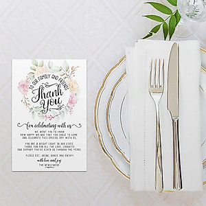 Wedding Thank You Place Cards - Set of 50 - Floral Wedding and Newly Weds Accessories, Wedding Planning Supplies, Great for Guest Dinner Table Settings, Blank Stationery