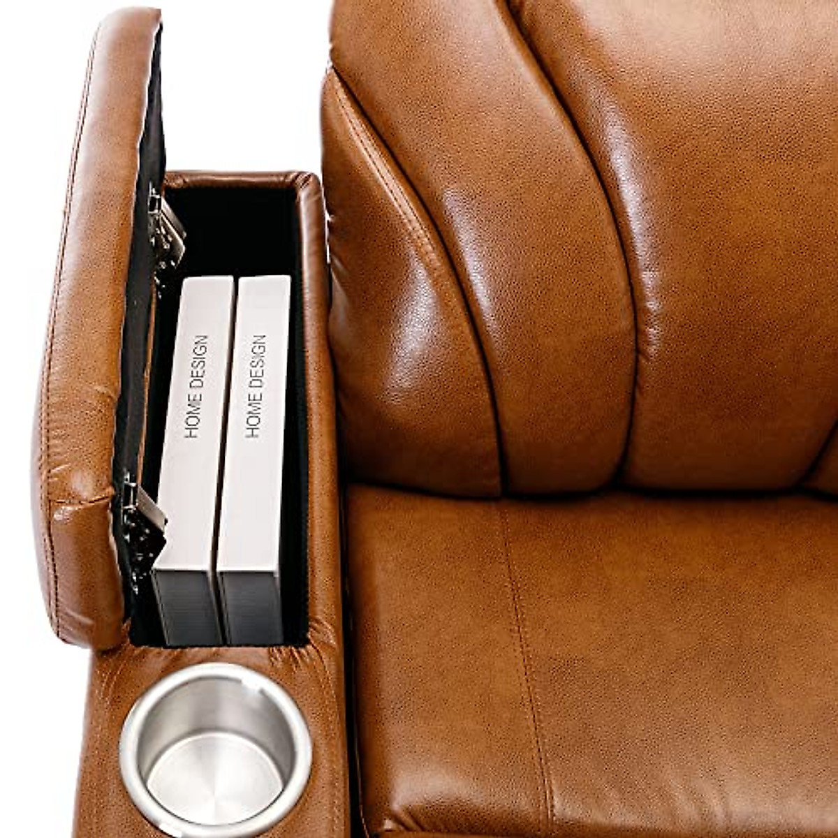 Leather Recliner Chair Power Electric Recliners with Cup Holder and Tray for Adults Theater Seating with USB Charging Port Single Reclining Chair with Hidden Arm Storage for Living Room, Light Brown