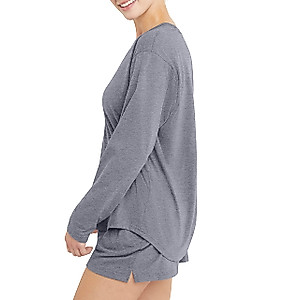 Hanes Comfortblend Standard Originals Tri-Blend Long-Sleeve T-Shirt, Crewneck Tee for Women, Relaxed Fit, Plus Sizes, Athletic Navy PE Heather, Medium