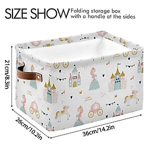 xigua Princess Castle Foldable Canvas Storage Bin, Sturdy Fabric Storage Basket with Handles, Storage Cube Box for Organizing Shelf Nursery Toy Closet 1PCS#1214