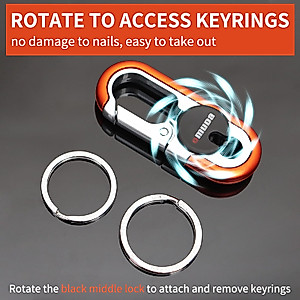 WAPSAT Key Chains Men, 2024 Car Key Chain for Men, Anti-Loss Keychain with Double Keyrings, Quick Release Key Chain (2pcs,Black+Orange)