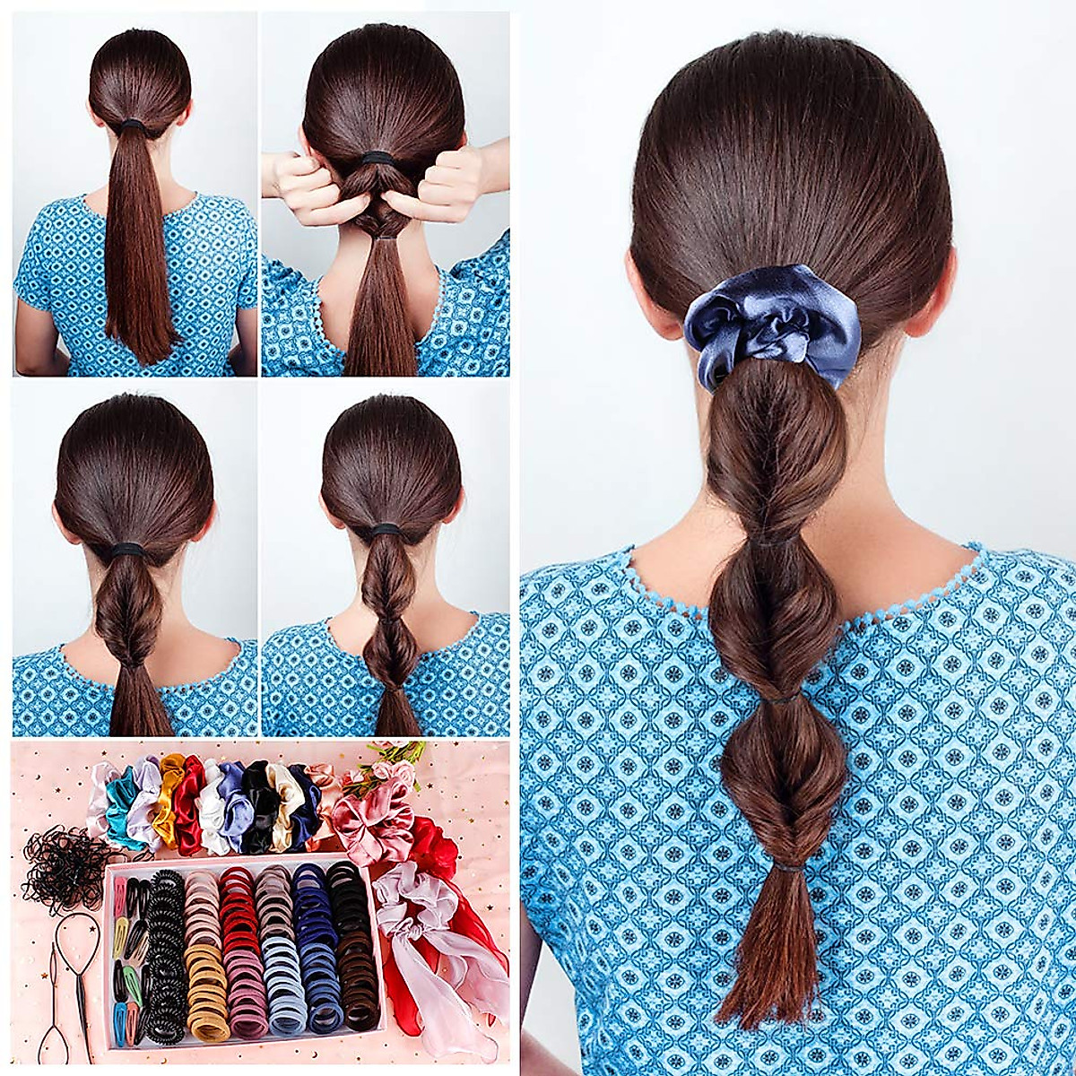 Girls' Variety Pack Hair Accessories - Scrunchies, Elastic Bands, Hair Clips (748PCS)