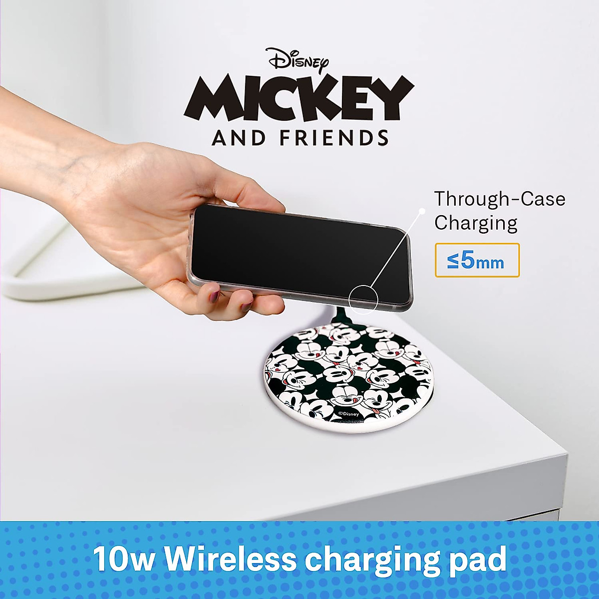 Disney Mickey Mouse Wireless Charging Pad- Wireless Charging Station Universally Compatible with All Qi Enabled Devices- Mickey Mouse Gifts for Adults and Fans of All Ages