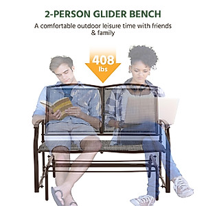 Yaheetech Outdoor Glider 2-Person Outdoor Glider Bench, Patio Glider Chair, Rocking Patio Chairs Outdoor Loveseat for Backyard, Poolside, Garden,Porch, Heavy Duty Steel Frame, Gray