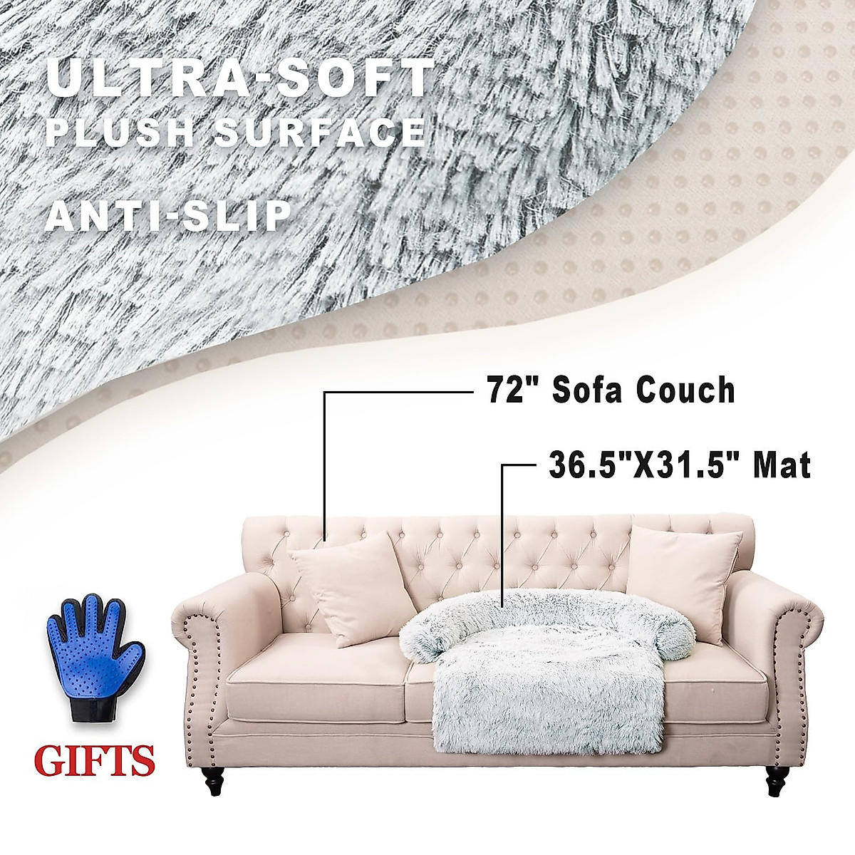 Tinaco Luxurious Calming Bed Mats, Washable Removable Couch Cover, Plush Long Fur Mat for Pets, Waterproof Lining, Perfect for Small, Medium and Large Dogs and Cats (Gradient Gray, L)